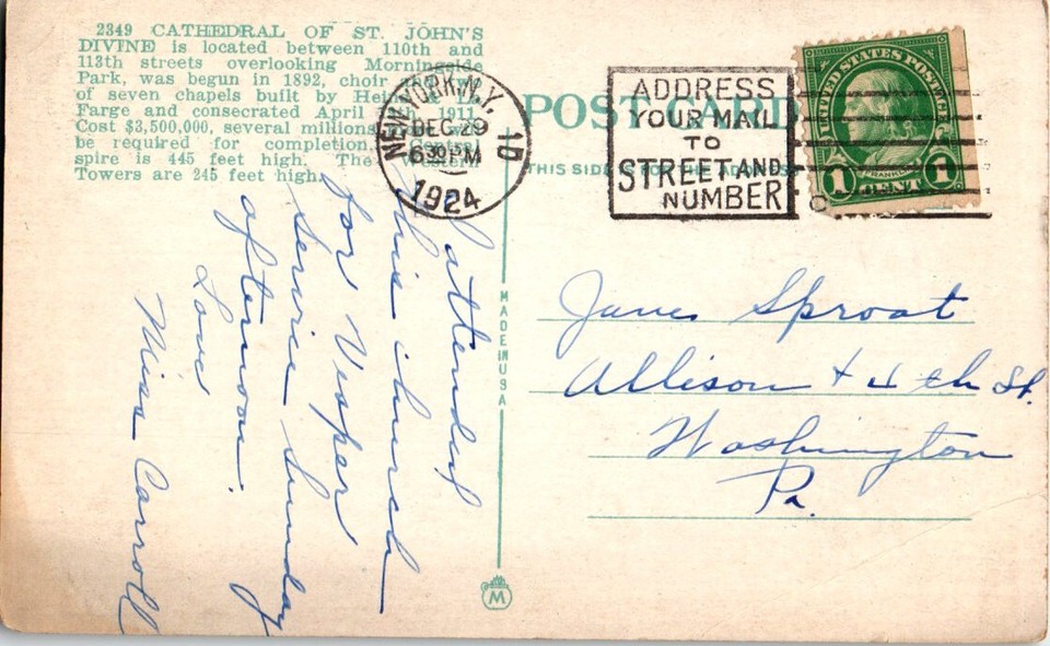 Cathedral of St. John's The Devine, New York postcard. | eBay