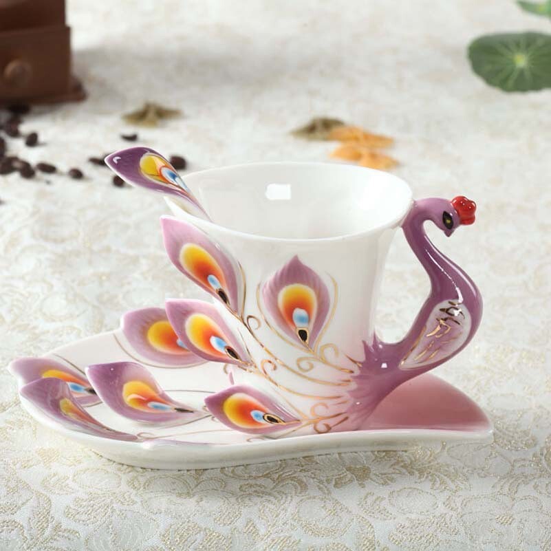 220Ml Porcelain Coffee /tea Cups & Saucers Set Chinese Elegant Ceramic ...