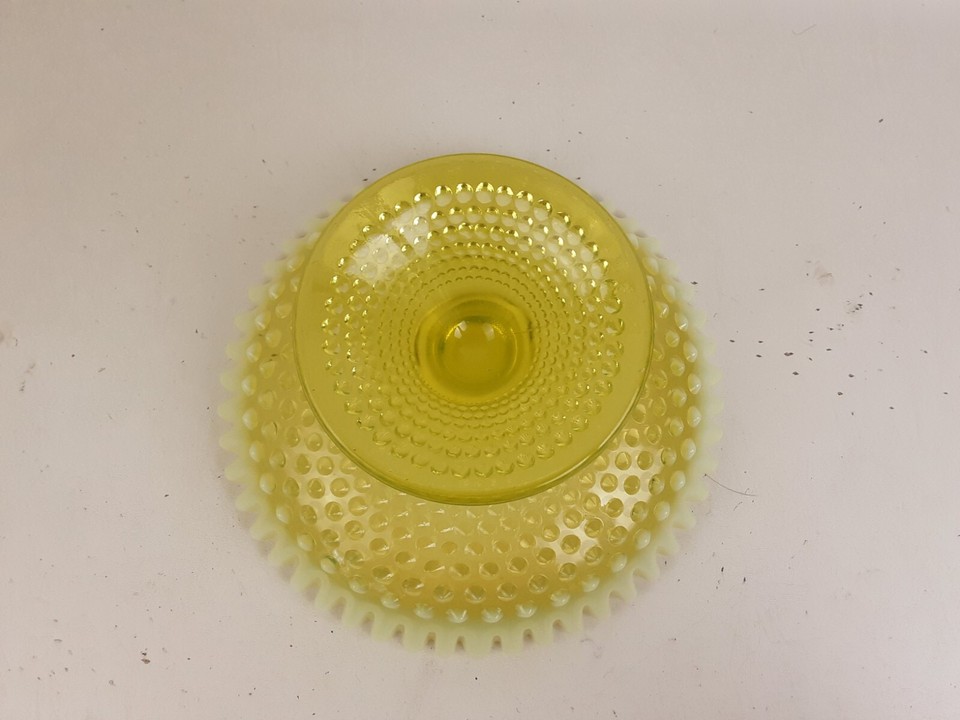 Fenton Vaseline Uranium Yellow Opalescent Hobnail Glass Pedestal Bowl ...