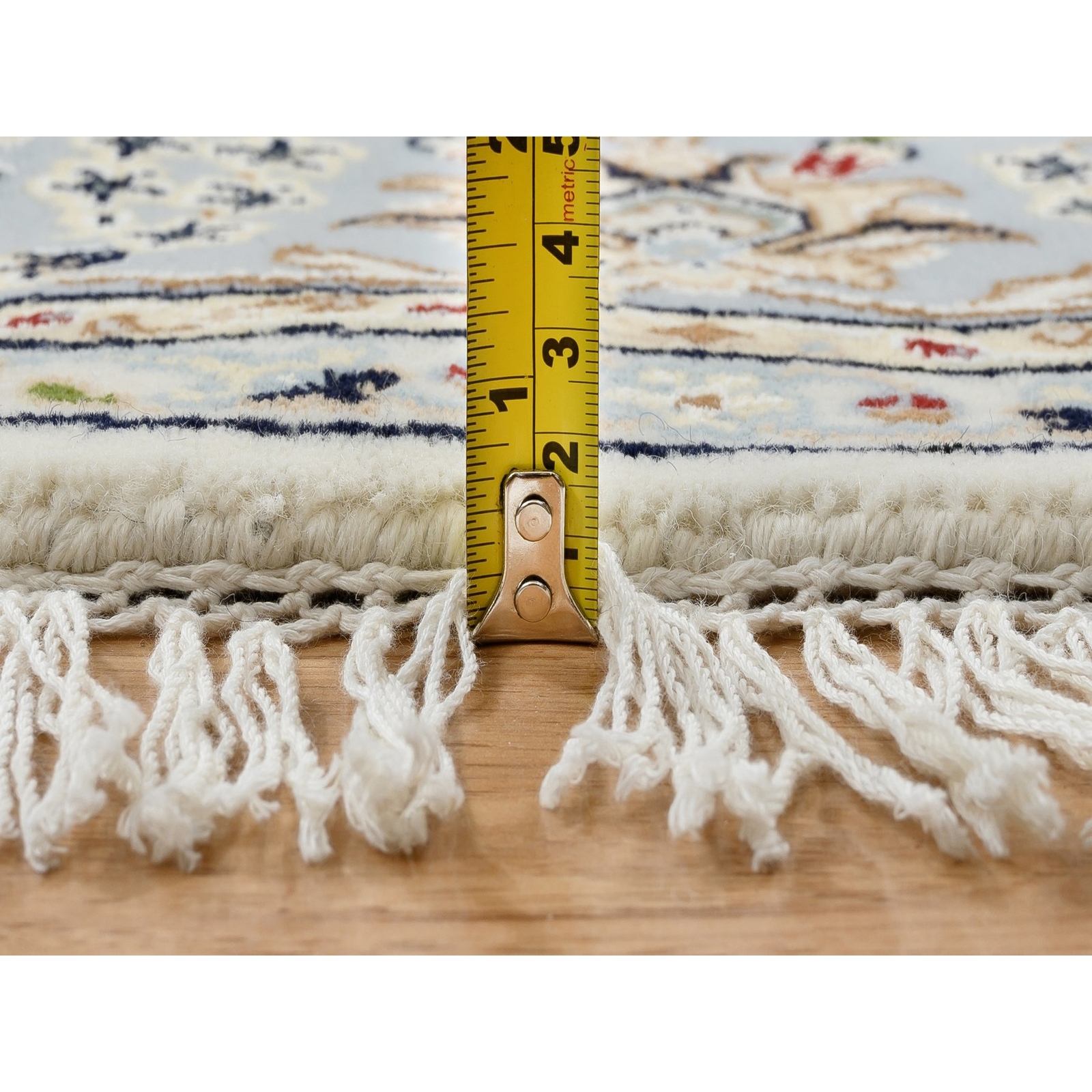 6'x6' Ivory Nain 250 KPSI Pure Wool Hand Knotted Round Oriental Rug ...