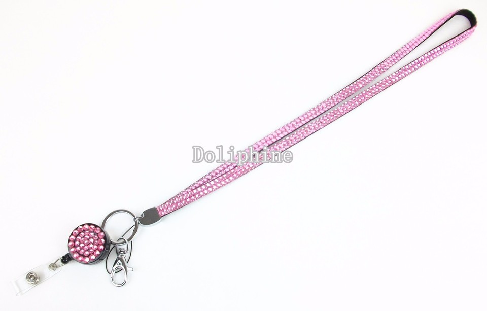 Multi Color Bling Rhinestone Lanyard with Retractable Reel for ID Badge ...
