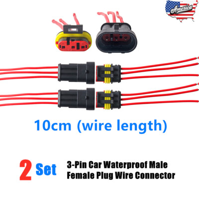 2 Sets 3-Pin Car Waterproof Wire Cable Connector Male Female Plug Kit ...