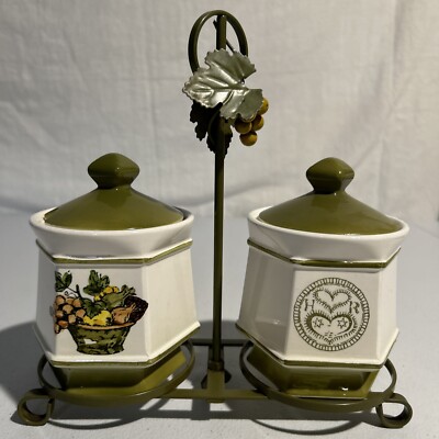 Vintage HR Jam Jars Or Cream And Sugar Grapes Pears Metal Caddy See ...