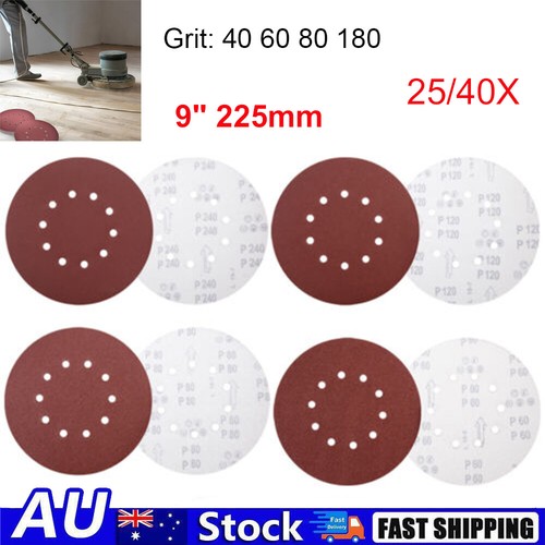 25/40Pcs 9'' 225mm Sanding Discs 40-180 Grit 10-Hole Hook and Loop ...