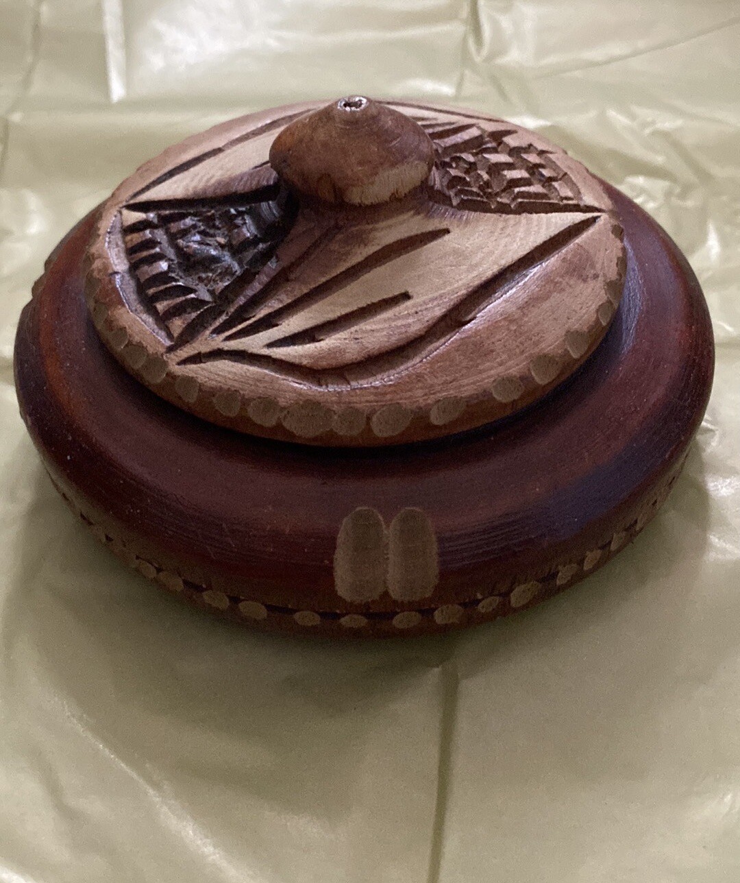 Vintage wooden round handmade carved jewelry box | eBay