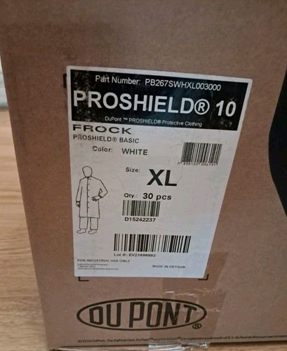 30 Ct DUPONT Proshield XL Disposable Lab Coat Front Snap Elastic Cuff ...