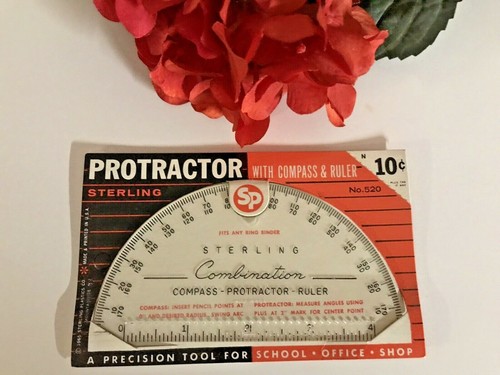 c1965 NOS VTG School Supplies-PROTRACTOR-COMPASS-RULER-MINT ON CARD ...