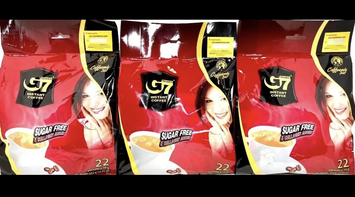 G7 Instant Coffee Sugar Free+Collagen 22 Sachets x16g (Pack of 3) Fast ...