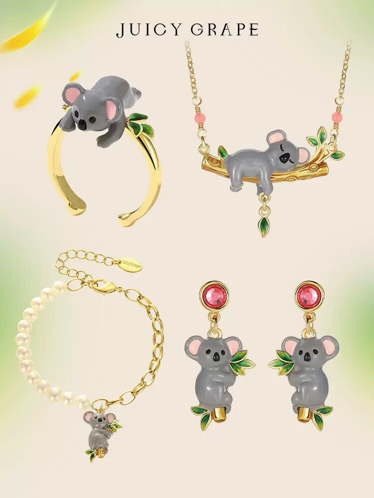 Juicy grape gold skin copper alloy base enamel Koala ring necklace ...