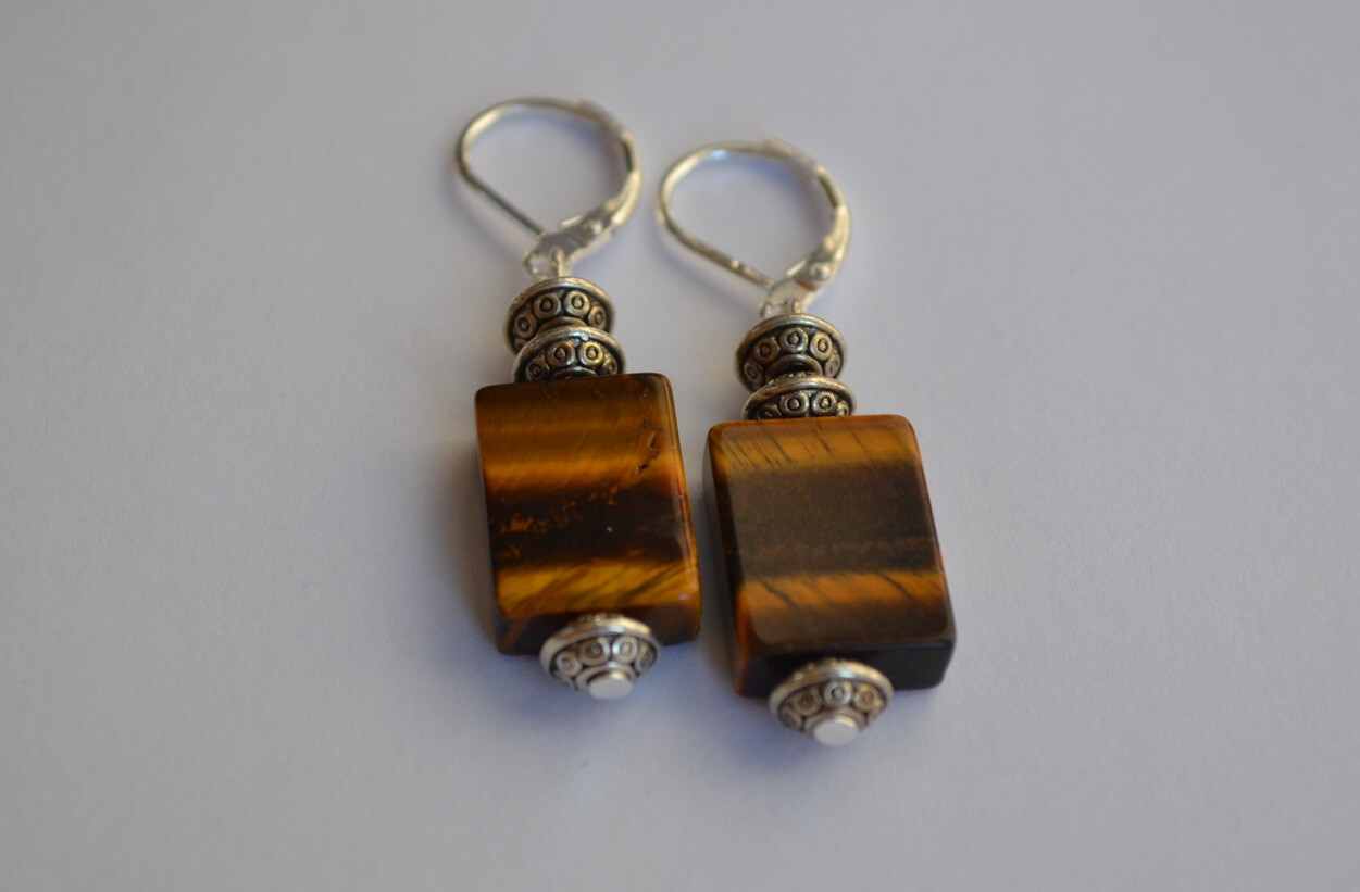 Handmade Natural tiger's eye 925 Sterling Silver Earring | eBay