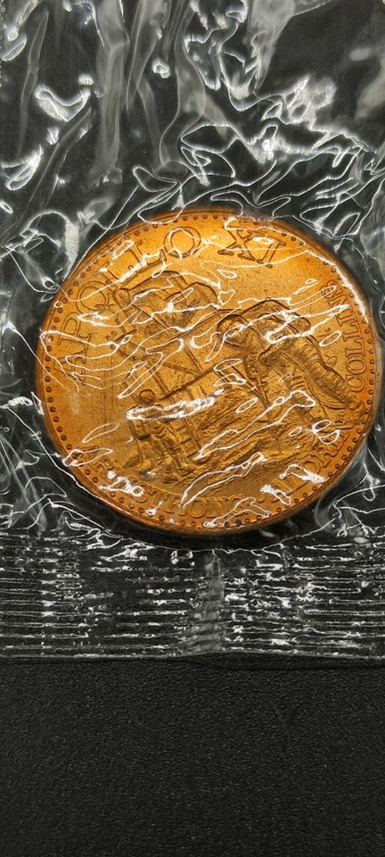 3 Commemorative Apollo 11 Copper Coin Token in orginal packaging. Unc ...