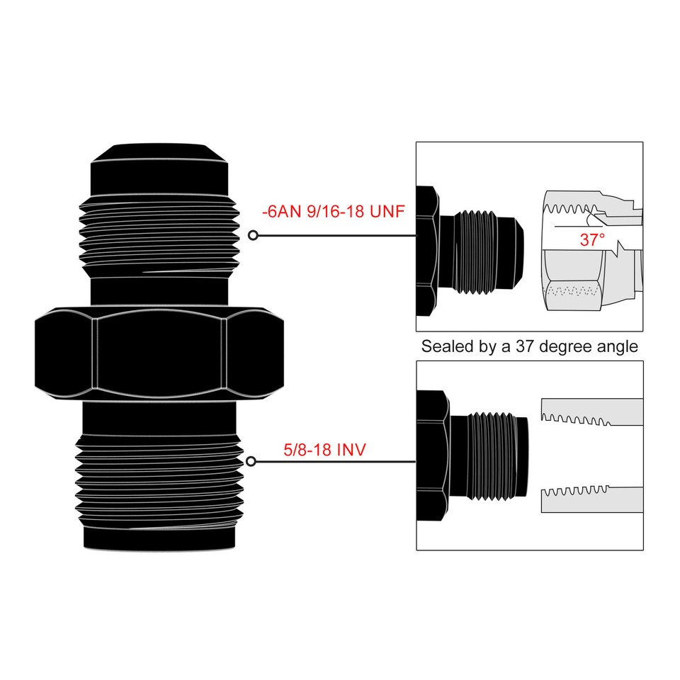 -6AN Male to 5/8 x 18 Inverted Flare Thread Adapter Fittings Aluminum ...