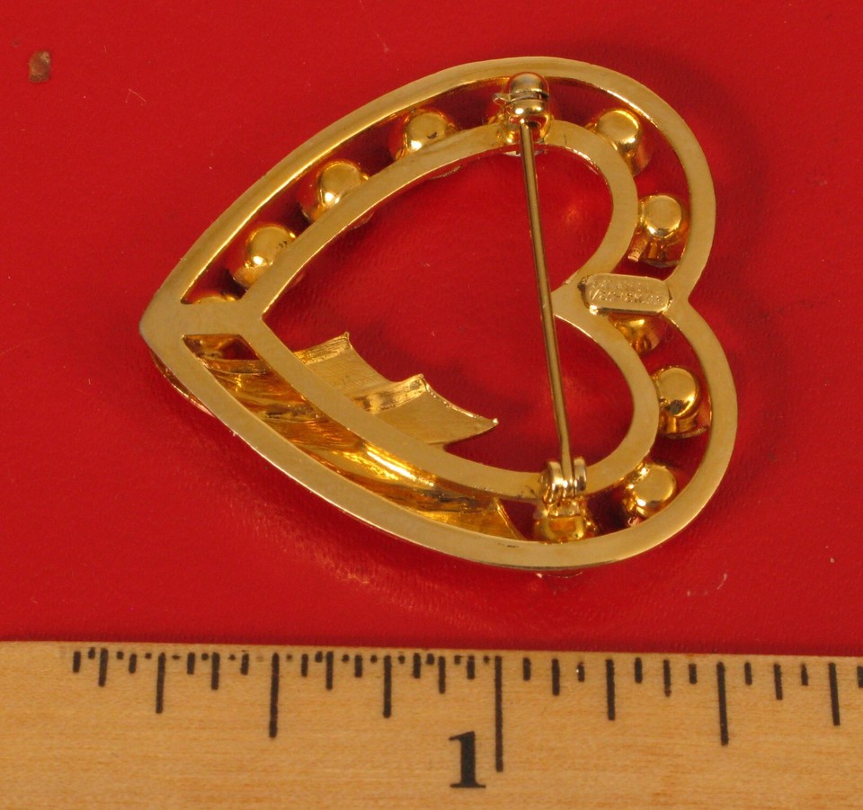 VINTAGE GOLD FILLED RHINESTONE HEART LOVE GIRLFRIEND BROOCH PIN FINE ...