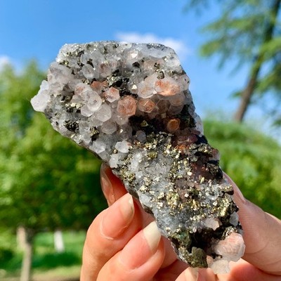 115G Natural chalcopyrite Pyrite Red Quartz Crystal Mineral Specimen ...