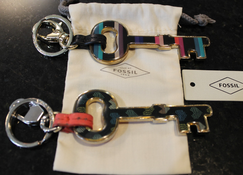 2 Fossil Multicolor Key fobs 2 sided solid/pattern keychain bag charms ...
