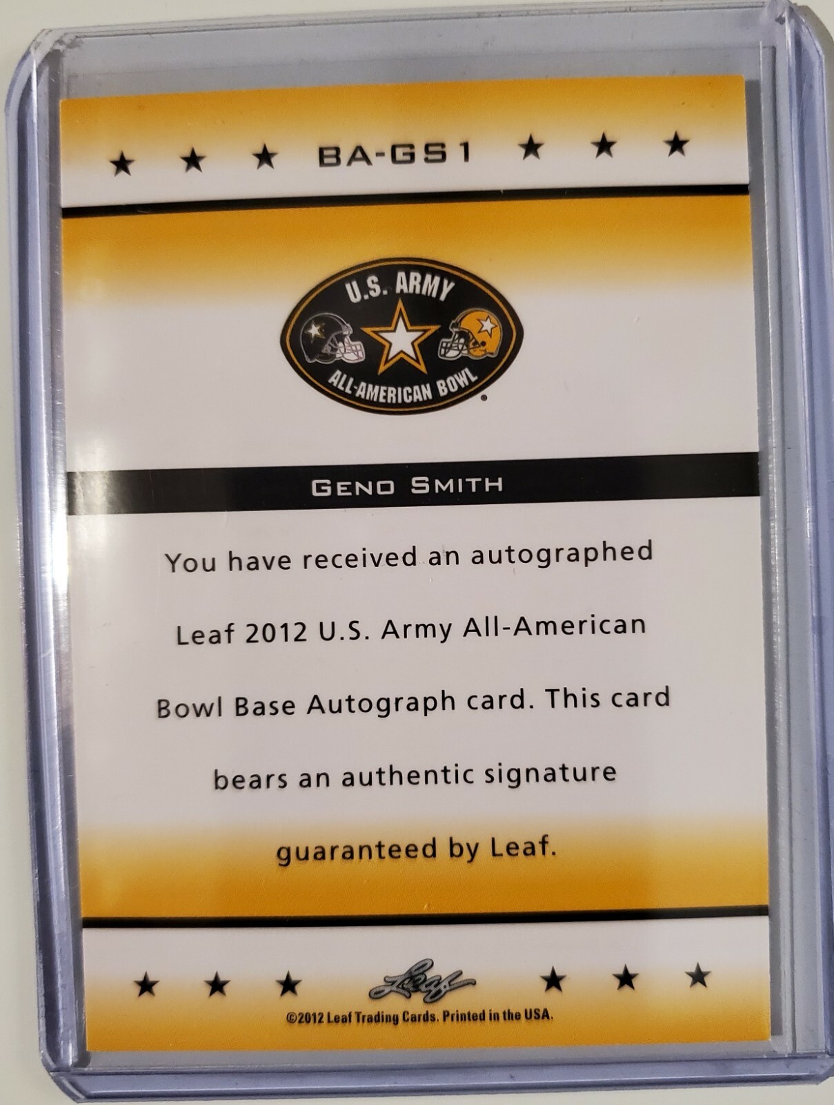 2012 Leaf US Army All American Bowl Black Geno Smith Autograph RC 01/50 ...