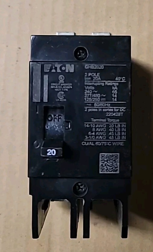 Eaton GHB2020 20A Circuit Breaker 2 Pole 480v - NEW NO BOX 786679911204 ...