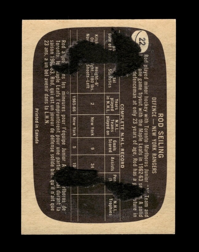 1966-67 Topps Set-Break # 22 Rod Seiling LOW GRADE (filler) *GMCARDS ...