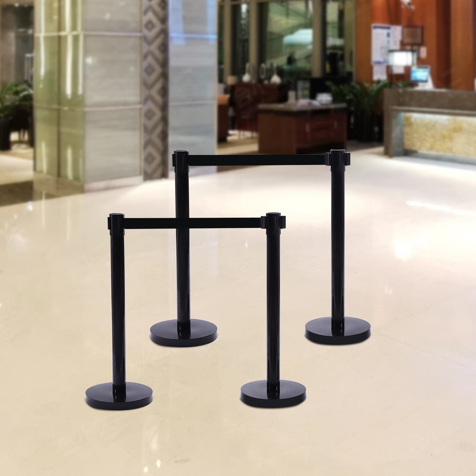 4Pcs Crowd Control Barrier Queue Poles Black Retractable Belt Stanchion ...