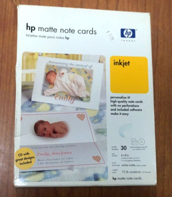 HP Matte Note Cards 6x8 inch scored to fold to 6x4 w/ envelopes and CD ...