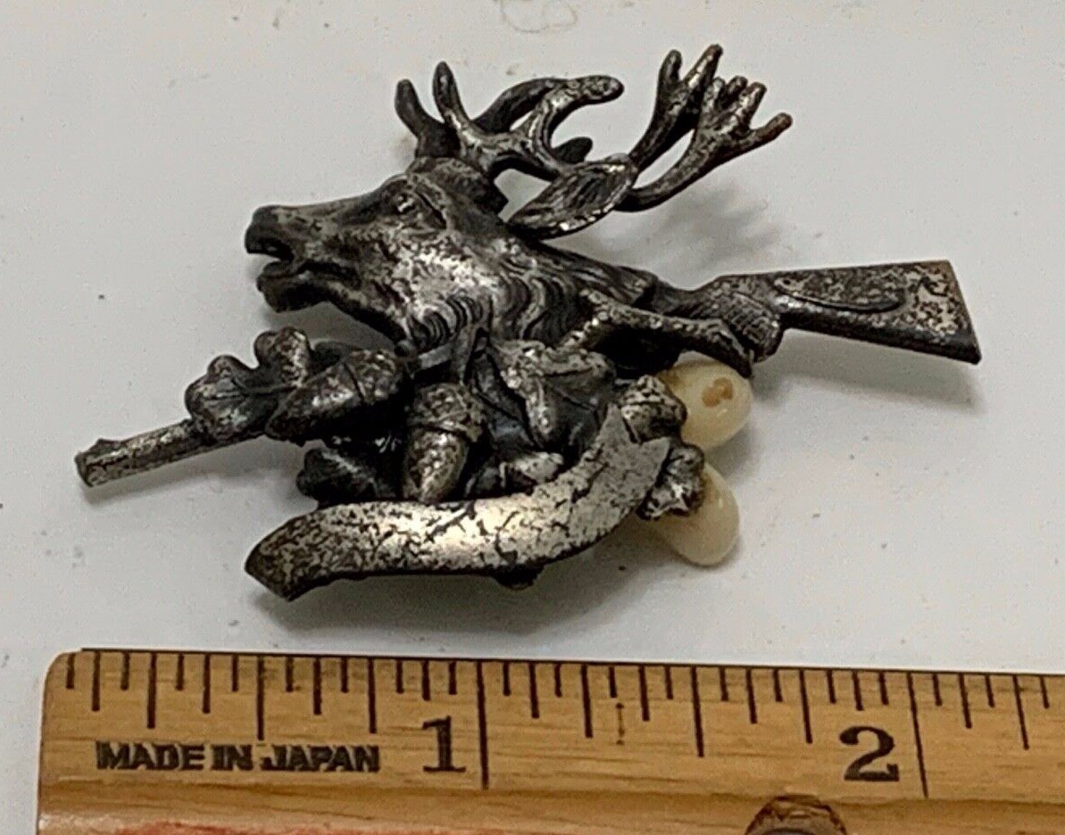 Antique German HUNT BROOCH Stag Rifle Acorns Roe Deer… - Gem