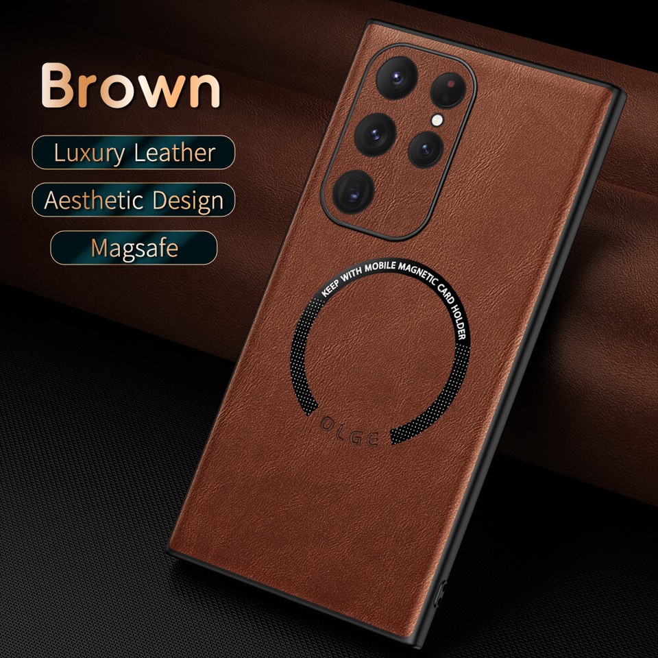 For Samsung Galaxy S24FE S24 Ultra S23 Luxury Leather Magnetic Rugged ...
