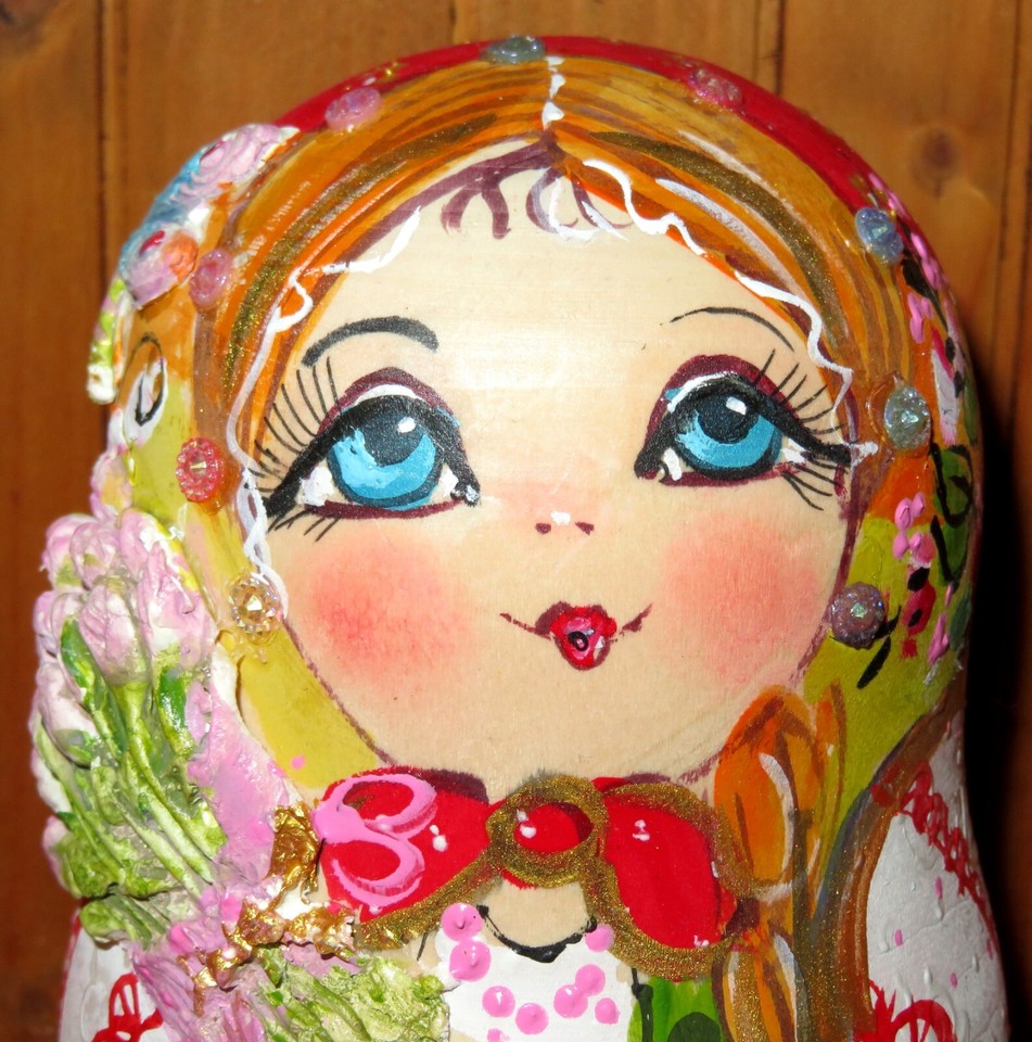 RED Pyrography Matryoshka Flowers MATT Nesting dolls HAND PAINTED 5 ...