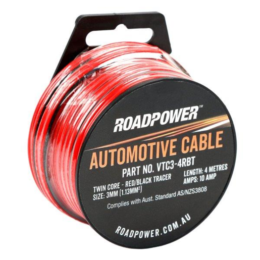 RoadPower Automotive Cable Single Core 3mm 4M 10A Red/Black Tracer ...