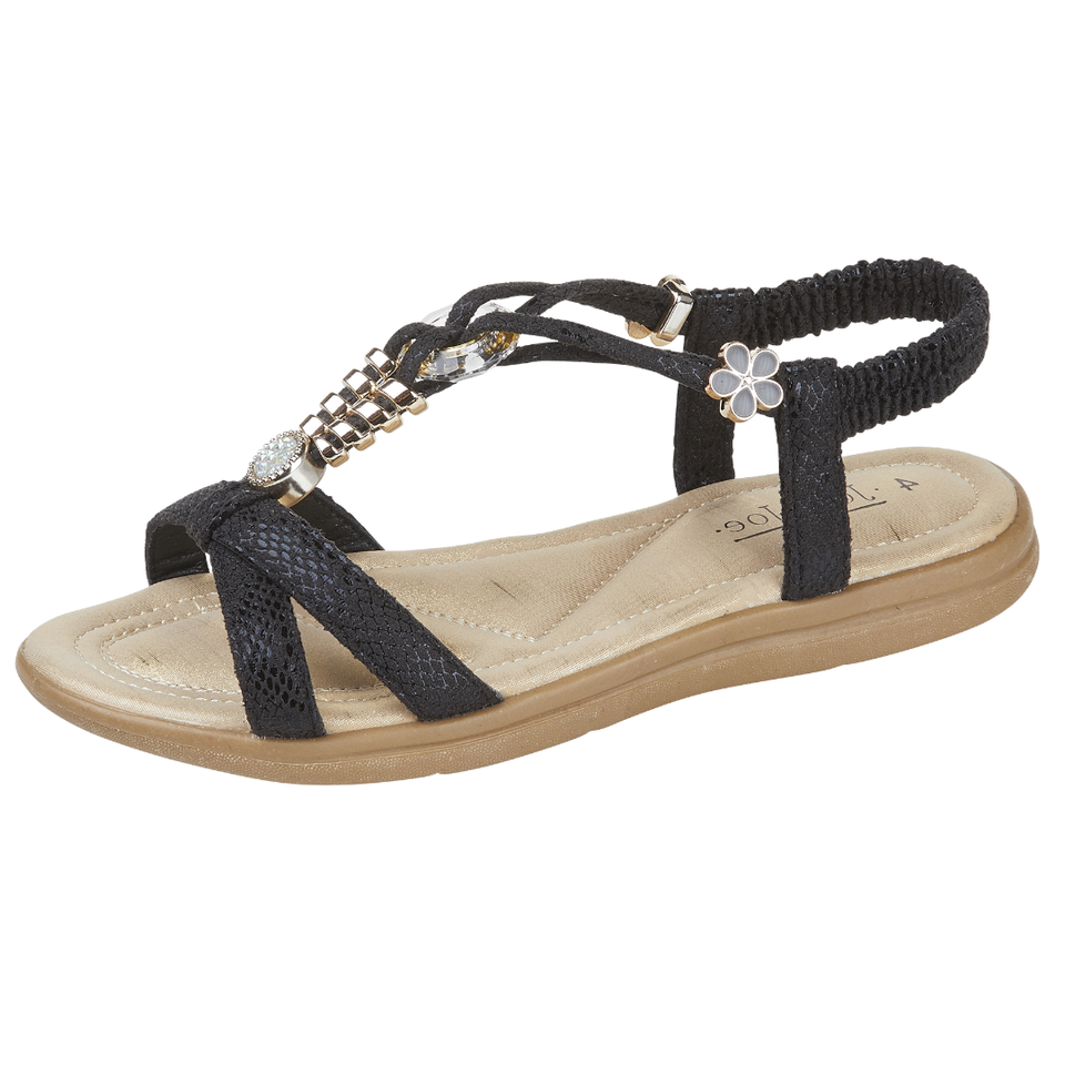 Jo & Joe Ladies Open Toe Elastic Slingback Slip On Strappy T-bar Flat ...