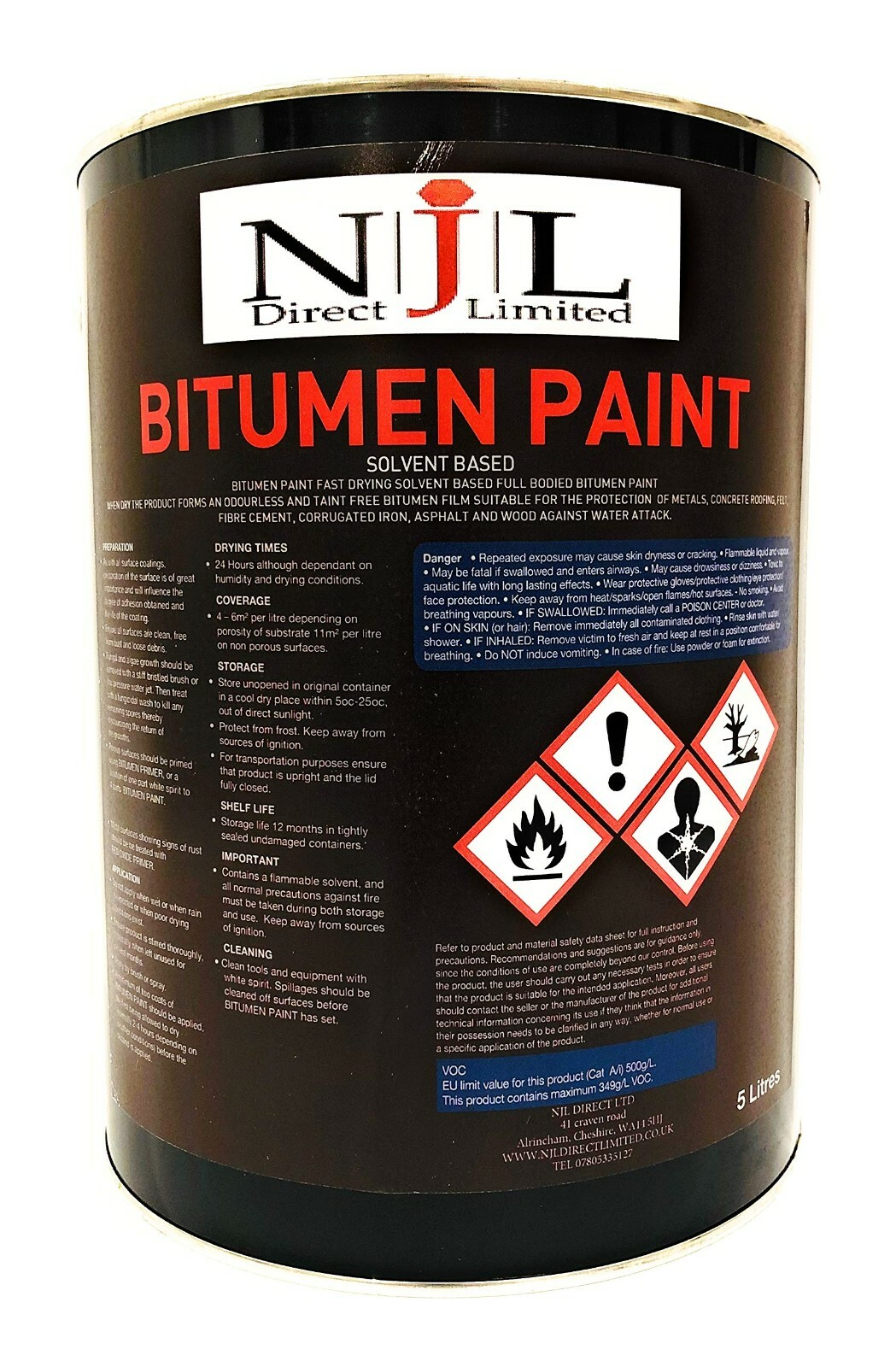 Njl Black Bitumen Paint Concrete, Steel | Grelly UK