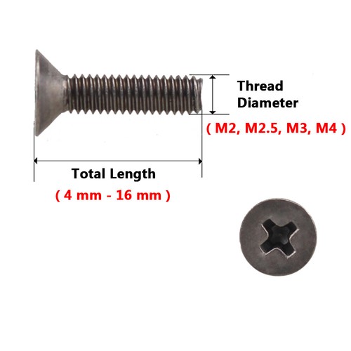 M2 M3 M4 Countersunk Phillips Machine Screws Flat Head Bolts Titanium ...
