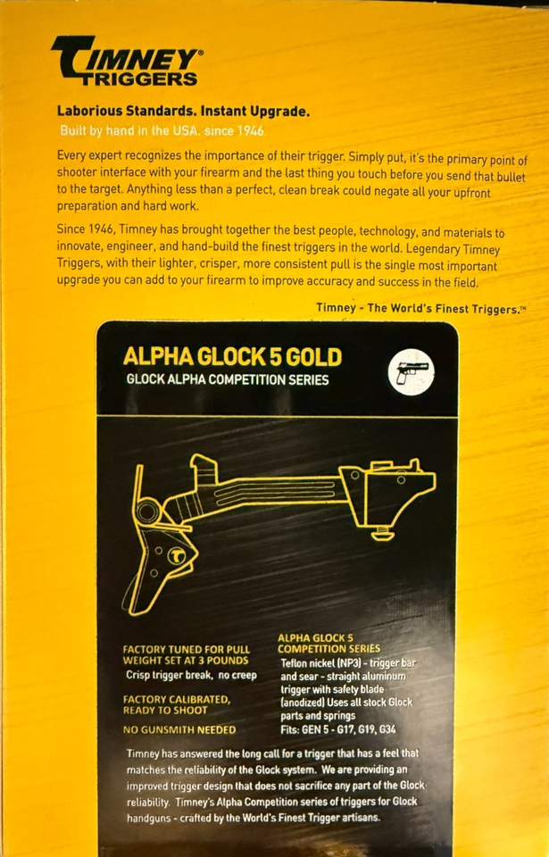 Timney Alpha Competition Trigger Gen5 Glock 17 19 23 33 34 45 ALPHA GLOCK 5-GOLD | eBay