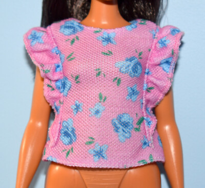Barbie Ruffle Sleeves Pink w/ Blue & Green Flowers Shirt Top Fashion ...