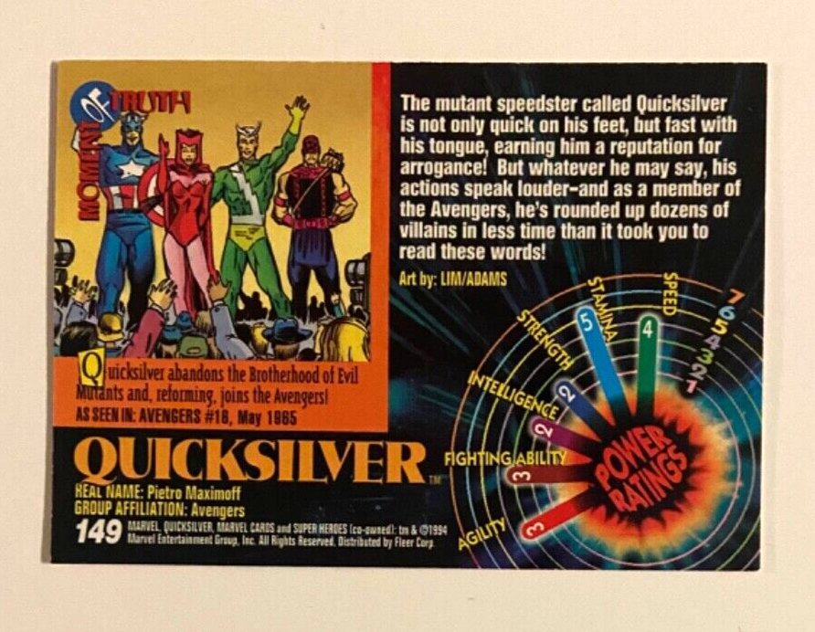 Marvel Universe 1994 Trading Card # 149 Quicksilver Pietro Maximoff ...