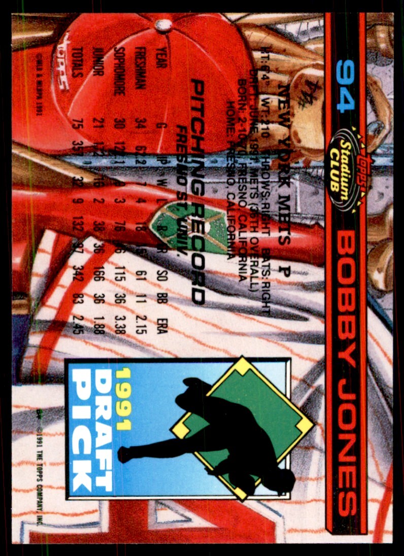 1991 Stadium Club Stadium Set Bobby Jones Baseball Cards #94 | eBay