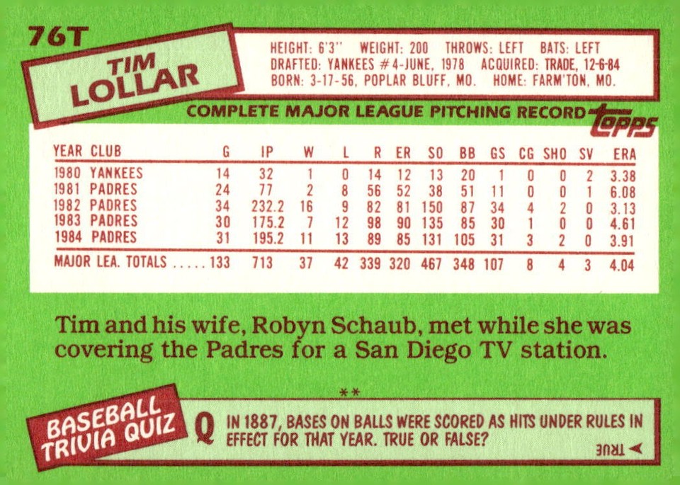 1985 Topps Traded #76T Tim Lollar | eBay
