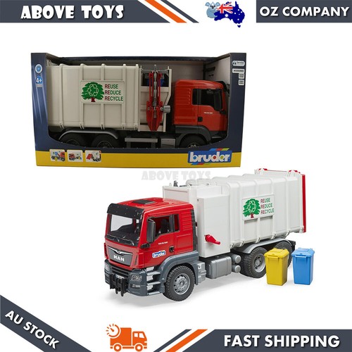 Bruder 1:16 Scale MAN TGS Side Loading Garbage Truck Red White Kids ...