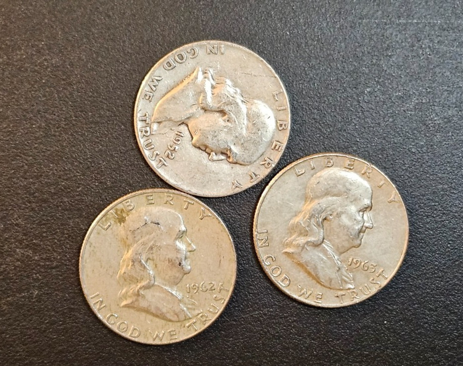 Franklin Half Dollars Silver Coins 90% Percent 3 Coin Lot Priced Below ...