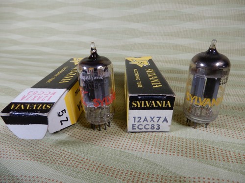 Sylvania Gray Plate 12AX7 Vacuum Tubes (2) Tested 112/100% & 75/81% Gm ...