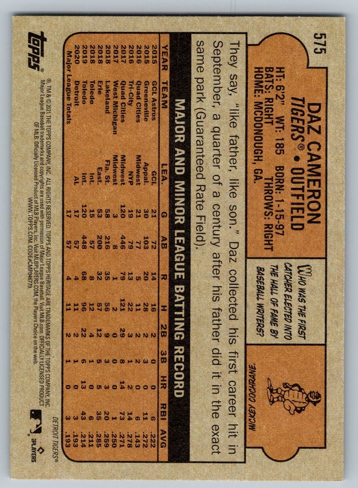 2021 Topps Heritage #575 Daz Cameron | eBay