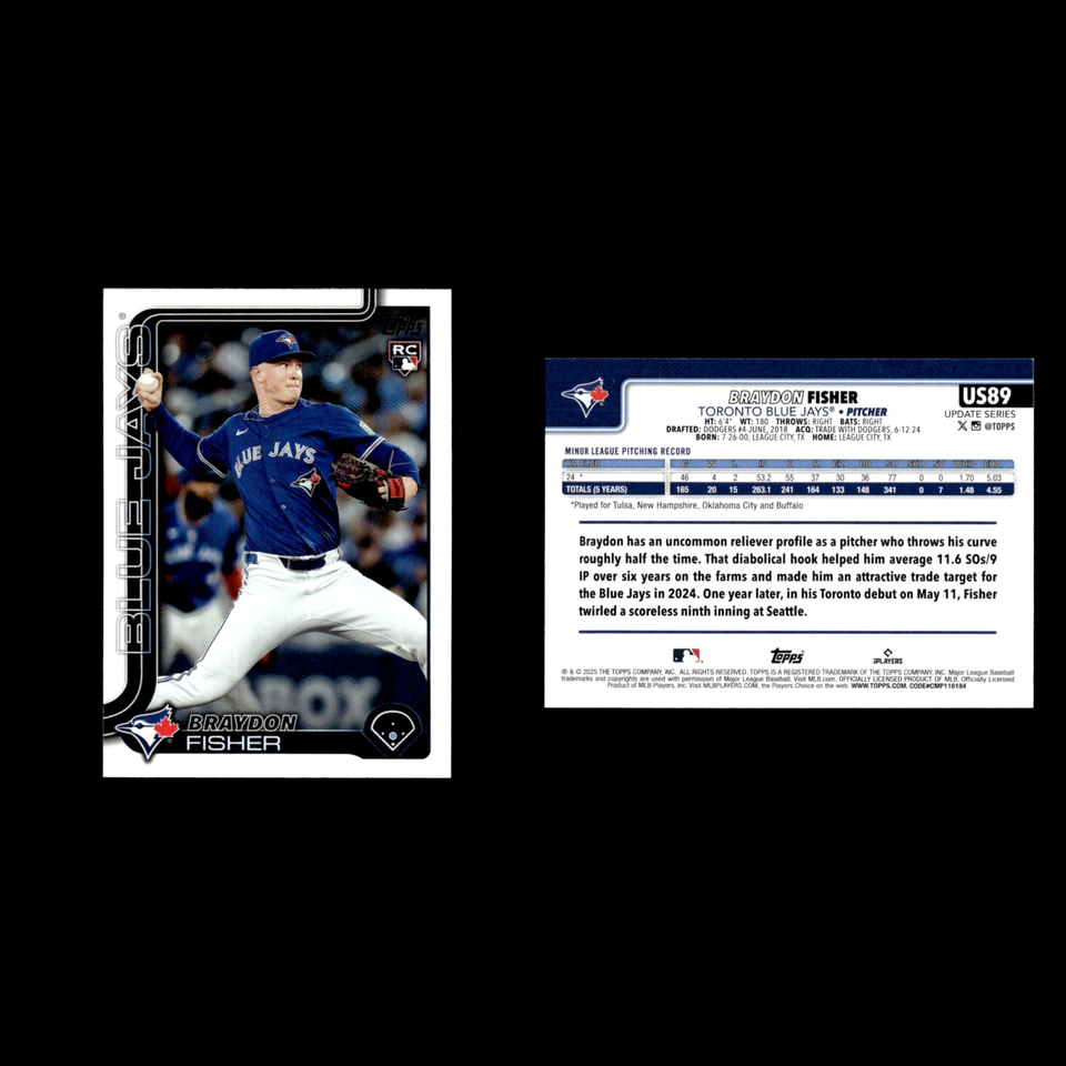 Braydon Fisher Rookie #US89 2025 Topps Update Toronto Blue Jays ...