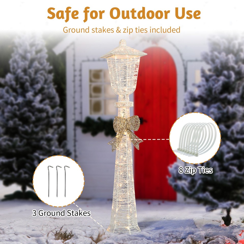 Outdoor 5 FT Lighted Lamp Post with Bowknot Christmas Decoration with ...