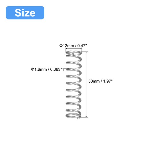 5Pcs Compression Spring 304 Stainless Steel 12mm OD 1.6mm Wire 50mm ...