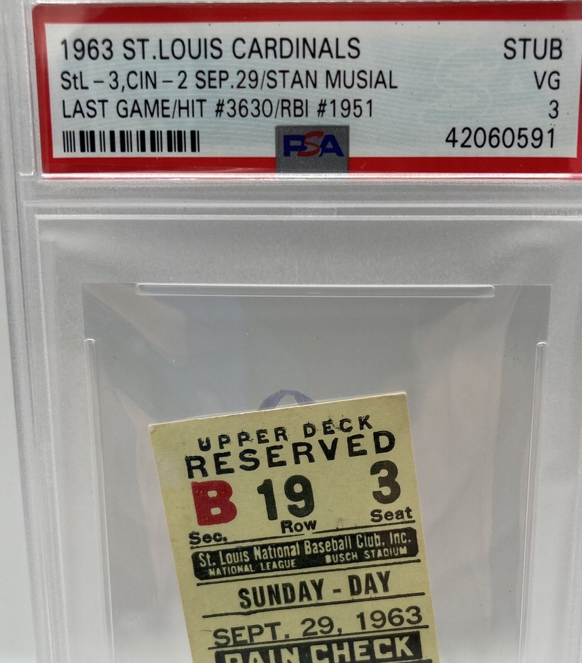 1963 Stan Musial Ticket PSA Pass Last GM/Hit STL Cardinals Ex | eBay