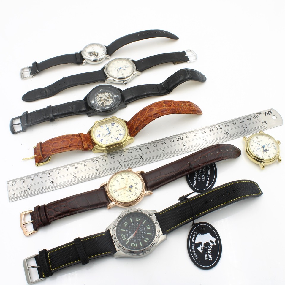 Stauer Stuhrling Automatic Quartz Skeleton Back Wristwatches Lot of 7 # ...