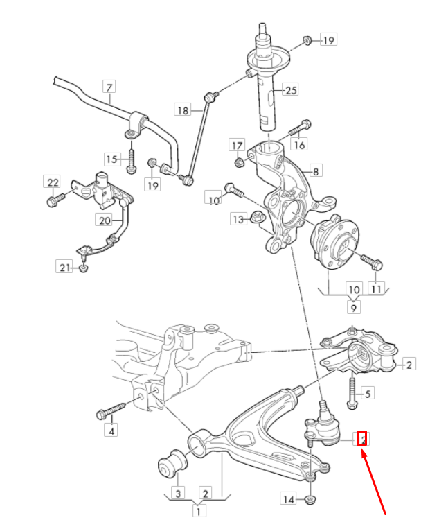 VW Atlas Cross Sport CA1 Front Left Suspension Guide Joint 3QF407365 ...