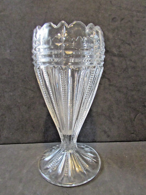 ANTIQUE EAPG CLEAR GLASS 6-1/2" VASE - VERTICAL PANELS & ZIPPERS ...