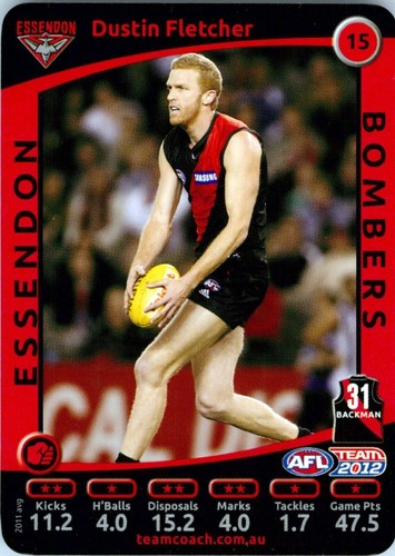 New 2012 ESSENDON BOMBERS AFL Card DUSTIN FLETCHER | eBay