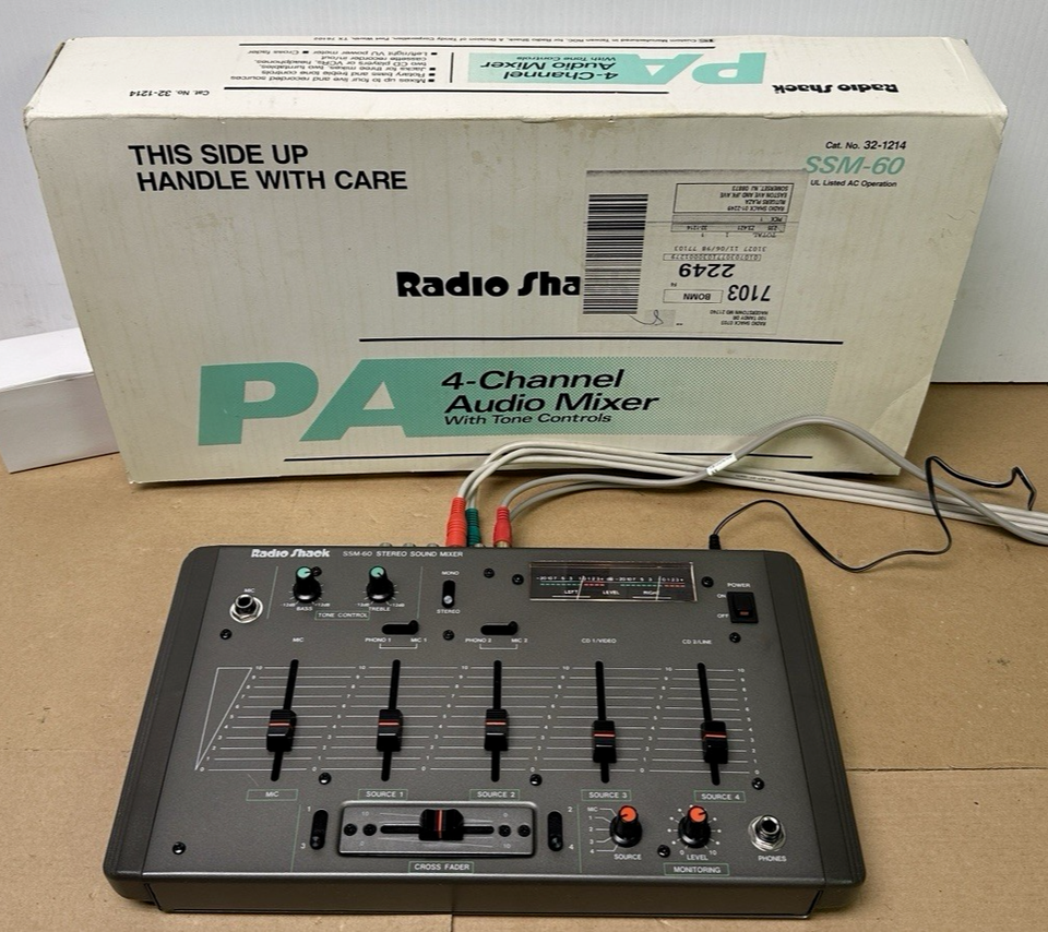 Radio Shack SSM-60 Stereo Sound 4-Channel Mixer w/ Tone Controls Mic ...