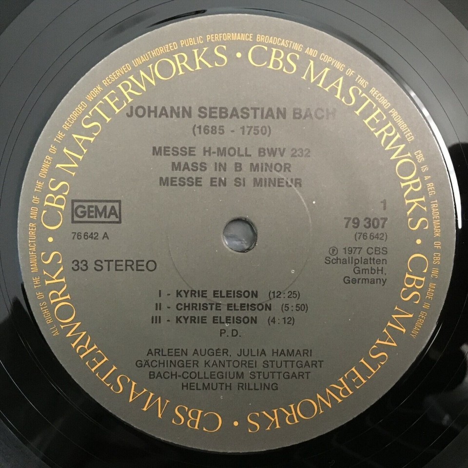 G066 Bach Mass in B-Minor Auger Hamari Kraus Schöne Rilling 3LP CBS ...